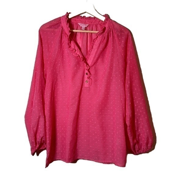 Lilly Pulitzer | Tops | Lilly Pulitzer Pink Ruffle Color Sheer Long ...